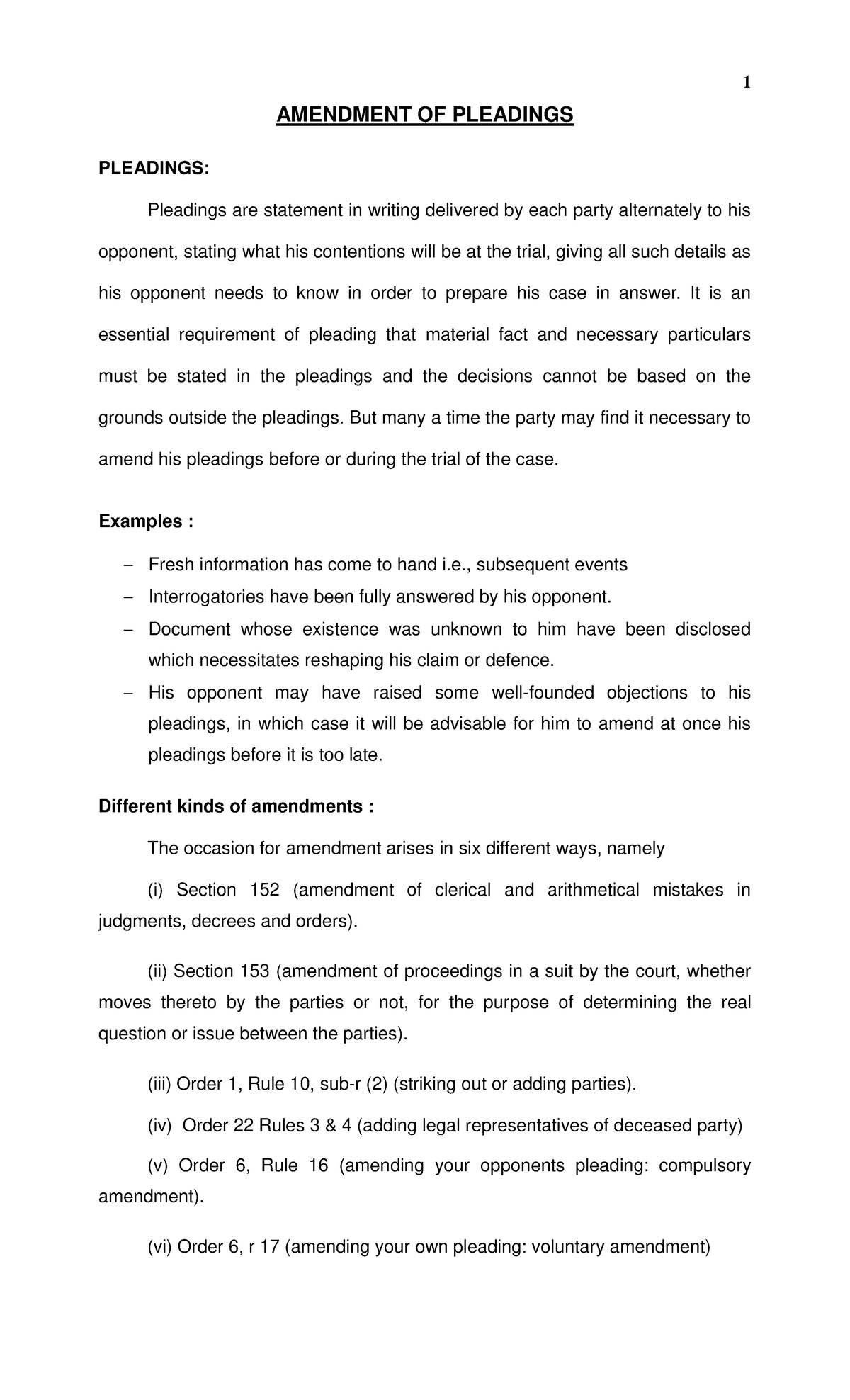 Paper Prensentation on Amendment of Pleadings - J Syam Kumar, JCJ ...