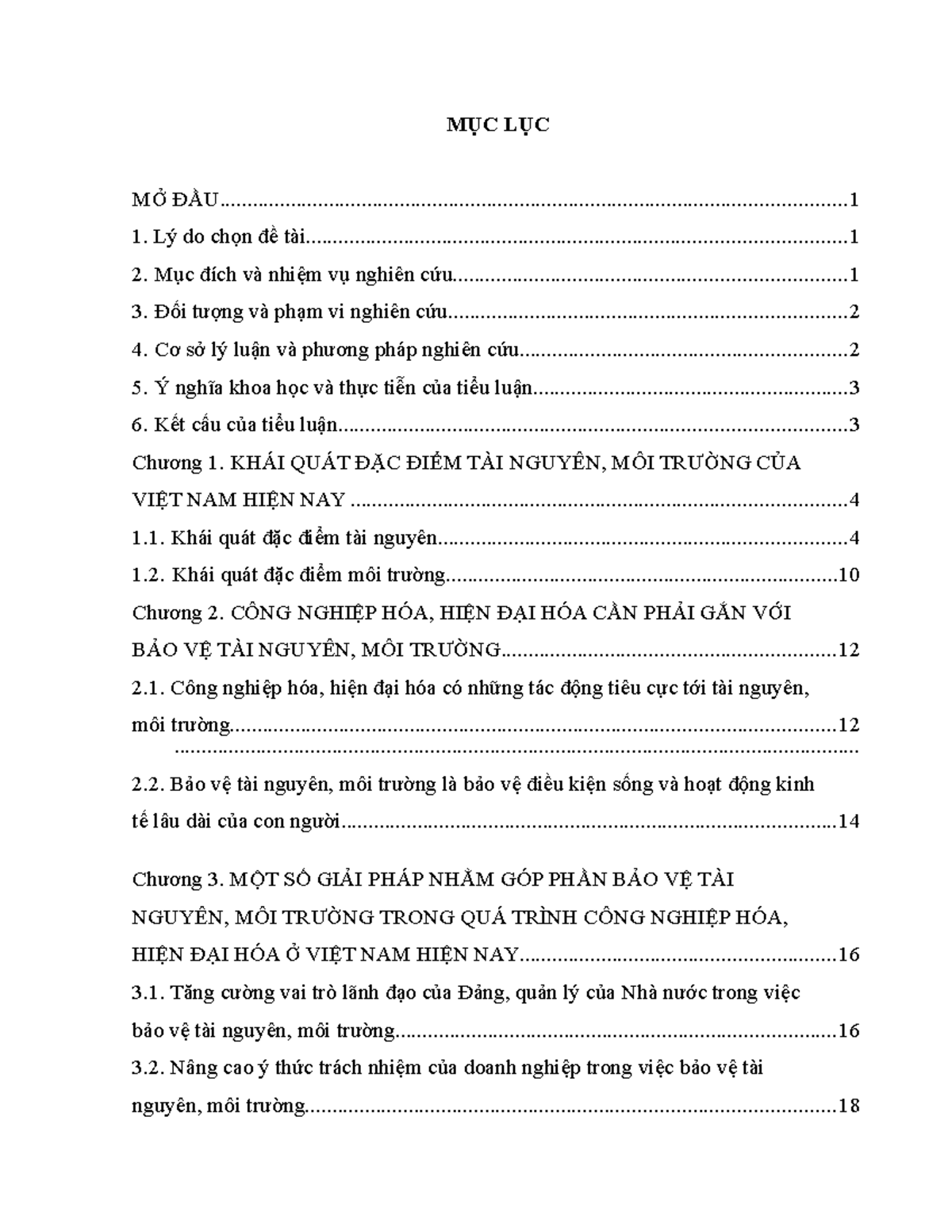 5 MẪU Trình BÀY MỤC LỤC TIỂU LUẬN - MỤC LỤC MỞ - Studocu