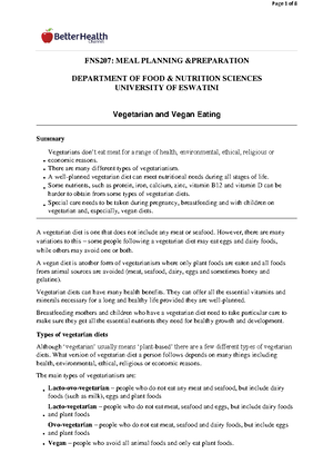 Lecture 5a-Vegetarian Meal planning - FNS207: MEAL PLANNING ...