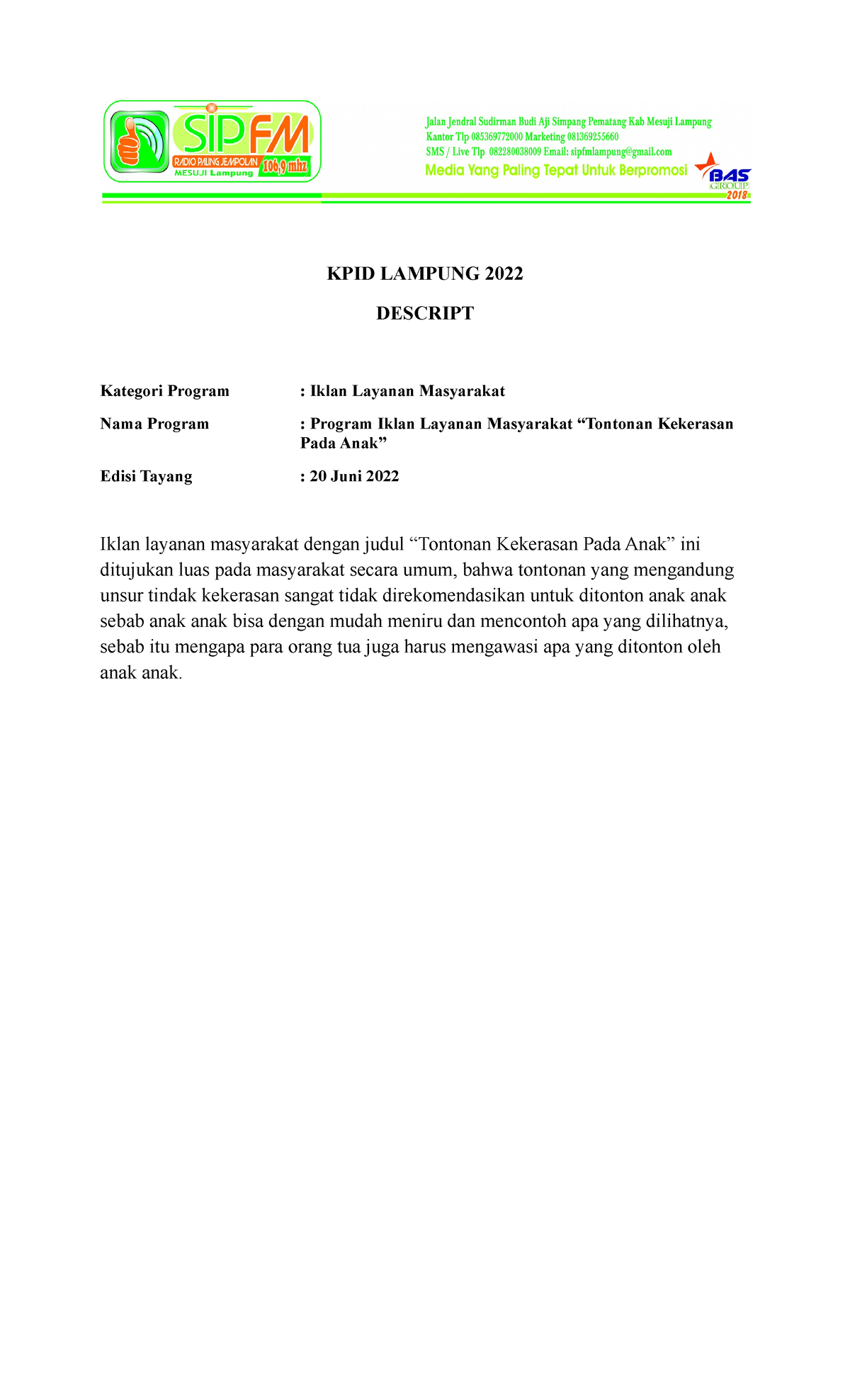 KPID Lampung 2022 - tes file - KPID LAMPUNG 2022 DESCRIPT Kategori ...