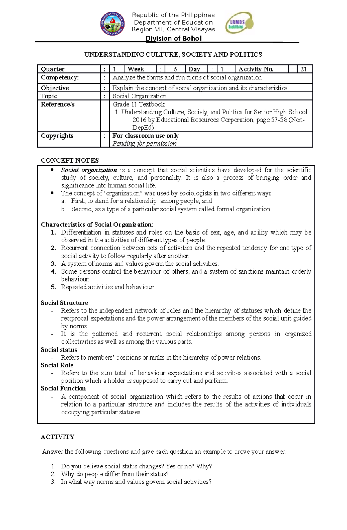 SHS Humss UCSP Wk6 1-4 - These are the notes for Week 6 1-4 of ...