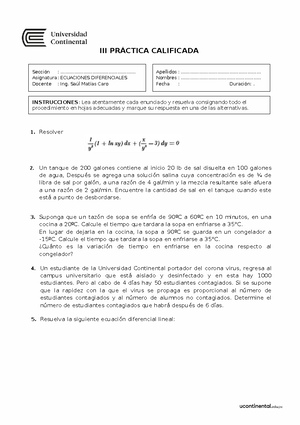 Evaluación final Ecuaciones diferenciales - Evaluación Final (Tipo) 2023- Semipresencial ...