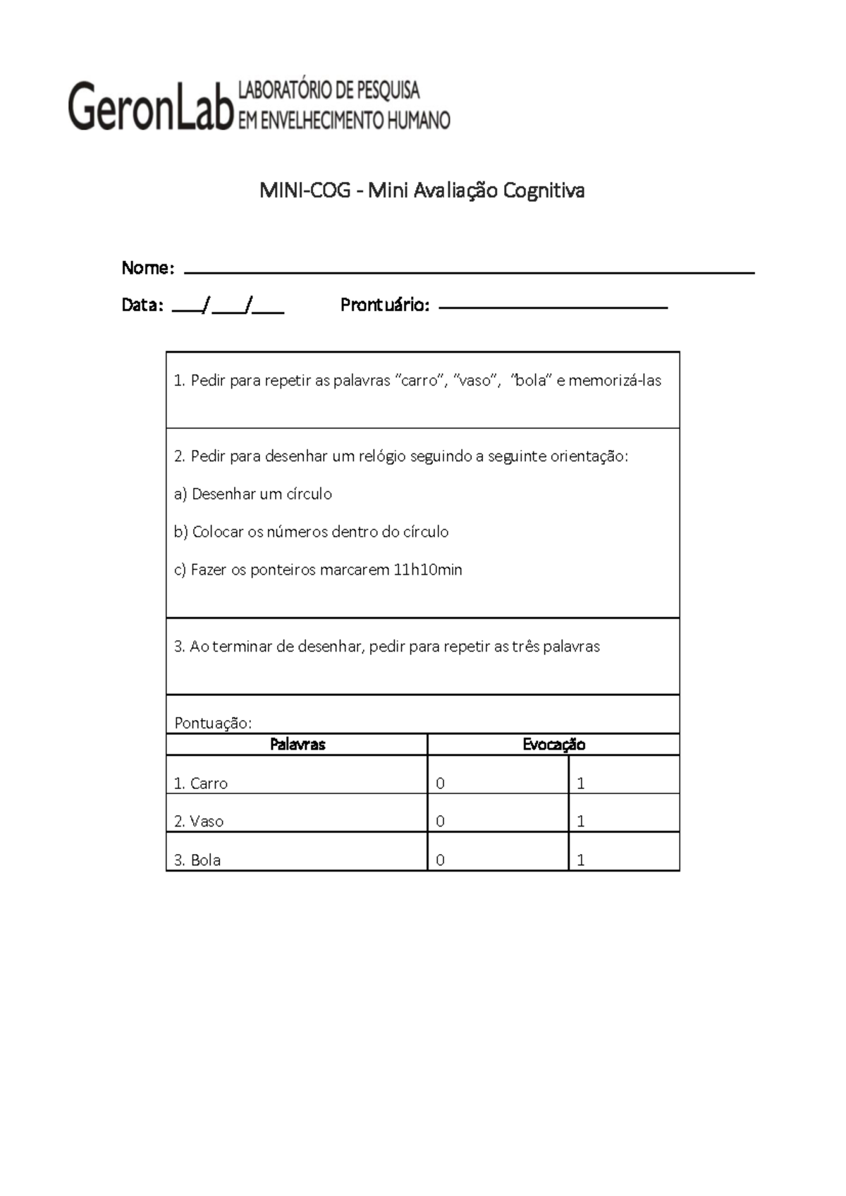 Teste - DOCUMENTOS PSICOLÓGICOS - MINI-COG - Mini Avaliação Cognitiva ...