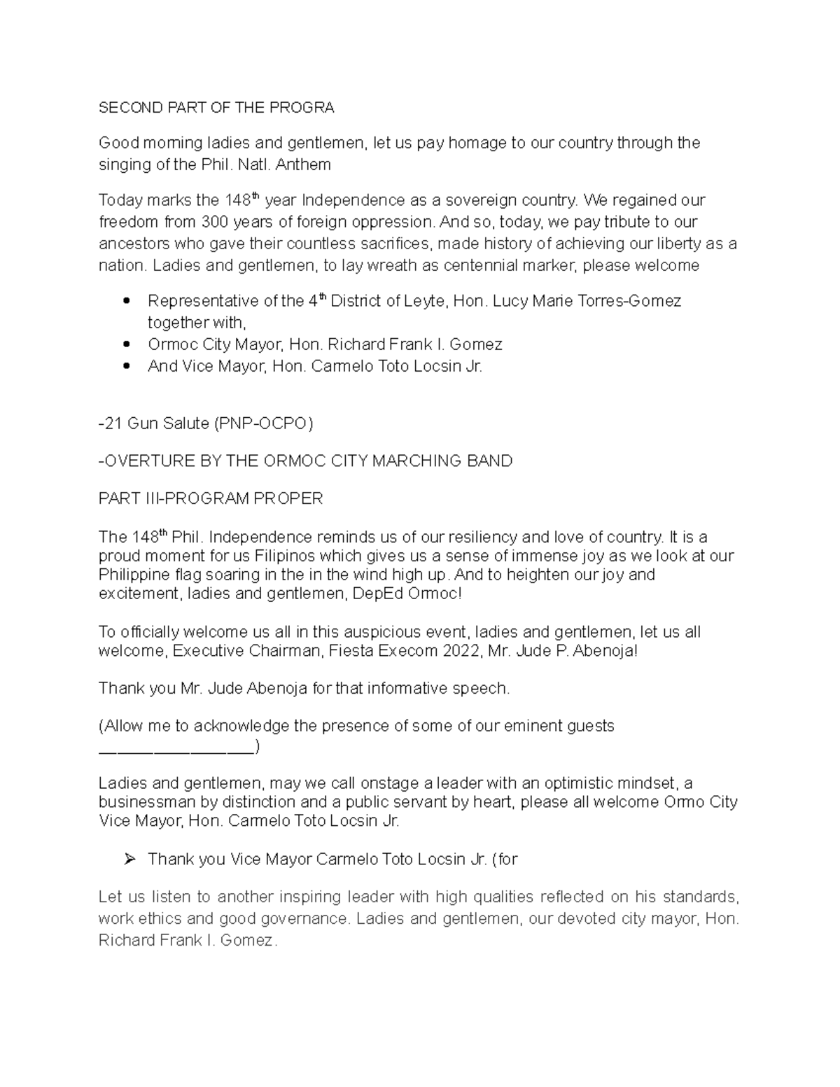 Independence-DAY- Script - SECOND PART OF THE PROGRA Good morning ...