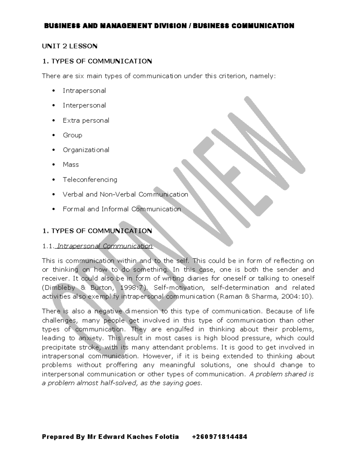 Unity 2 Notes Business Communication - UNIT 2 LESSON 1. TYPES OF ...