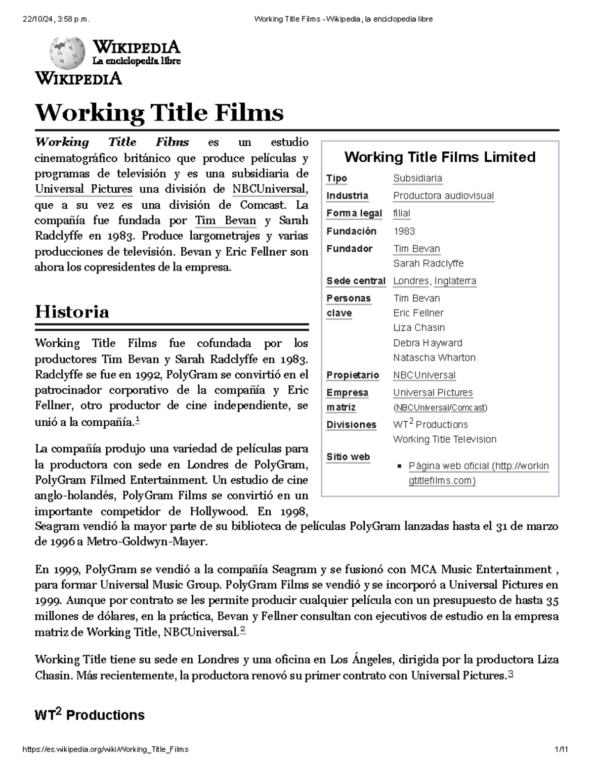 Working Title Films - Wikipedia, la enciclopedia libre - Working Title ...