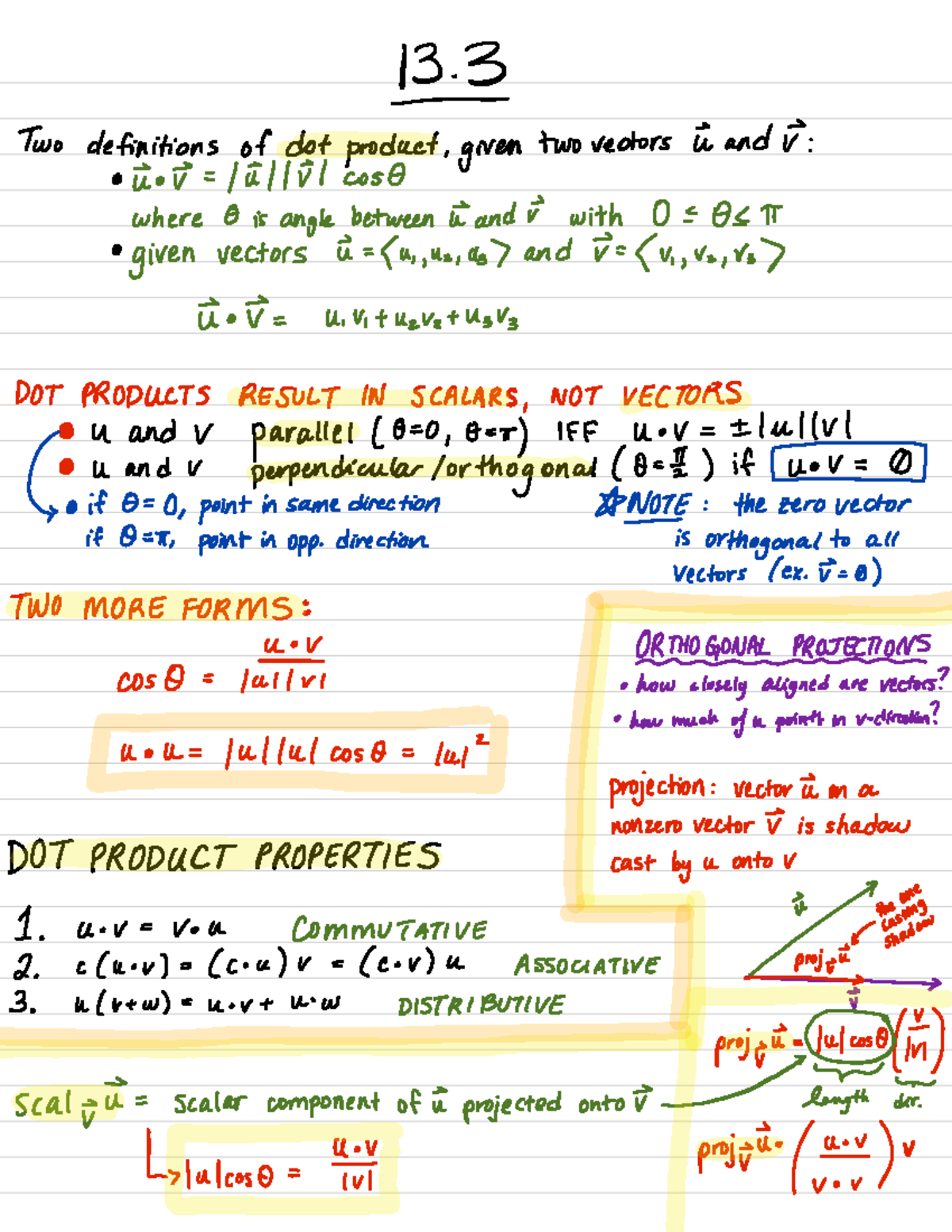 13.3 Notes - MULTIVARIABLE CALCULUS - 13 Two definitions of dot product ...