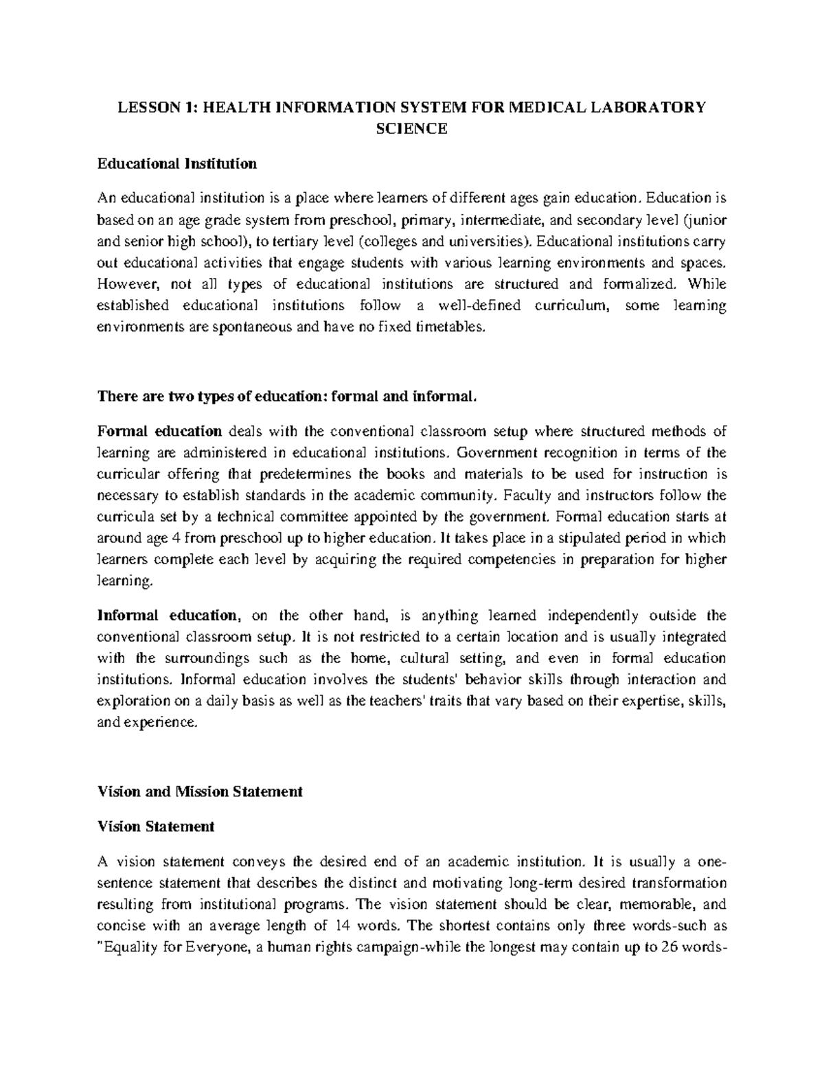 Health information system - notes - LESSON 1: HEALTH INFORMATION SYSTEM ...