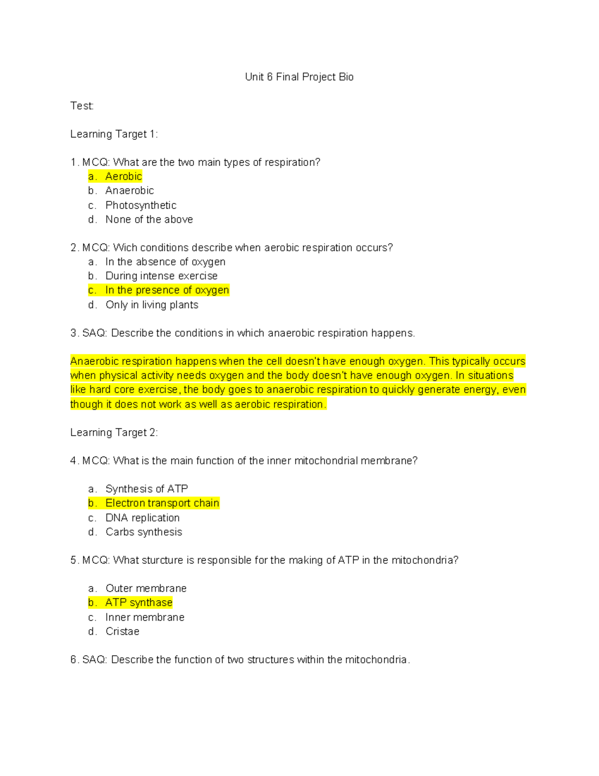 Bio+Project - Bio project - Unit 6 Final Project Bio Test: Learning ...