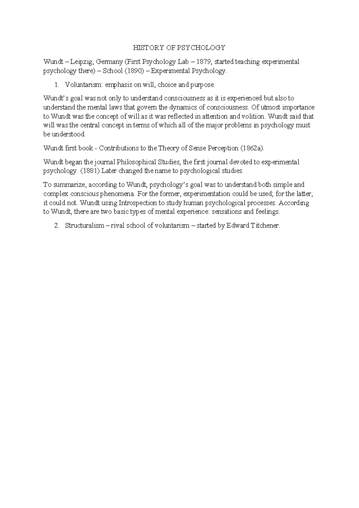 History OF Psychology - HISTORY OF PSYCHOLOGY Wundt – Leipzig, Germany ...