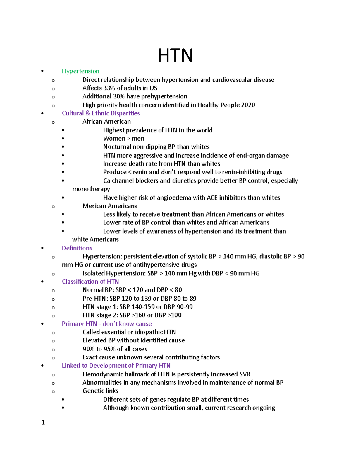 HTN - king - HTN notes - HTN Hypertension o - Studocu