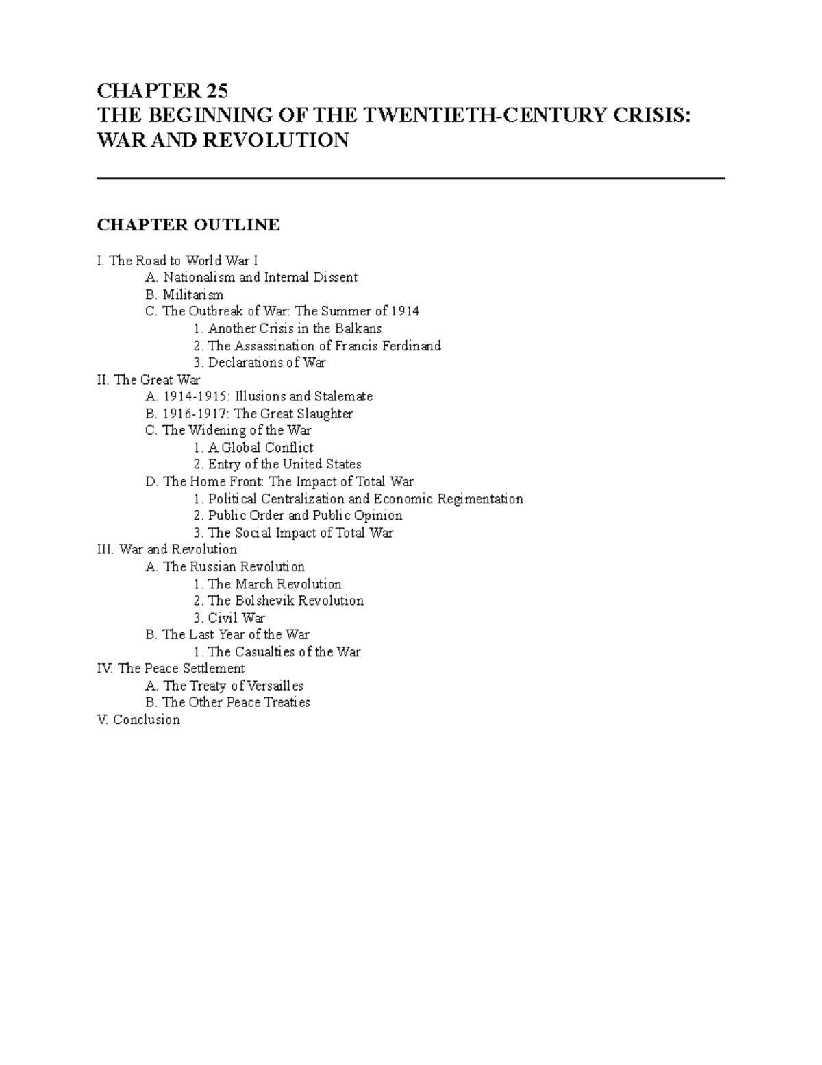 Chapter 25 Outline and Notes - CHAPTER 25 THE BEGINNING OF THE ...