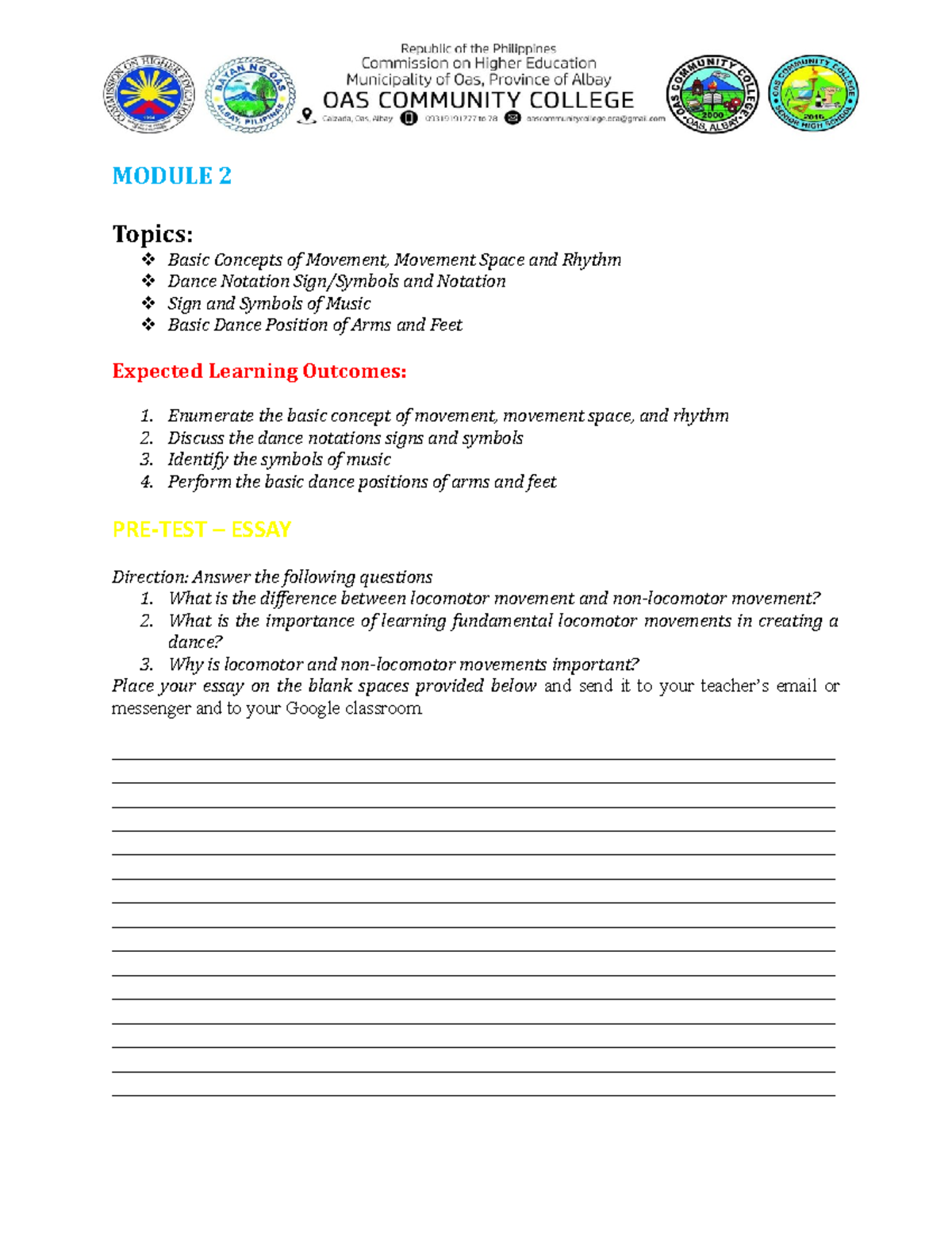 PE2 M2 L4-7-Activity-1-5 - MODULE 2 Topics: Basic Concepts of Movement ...