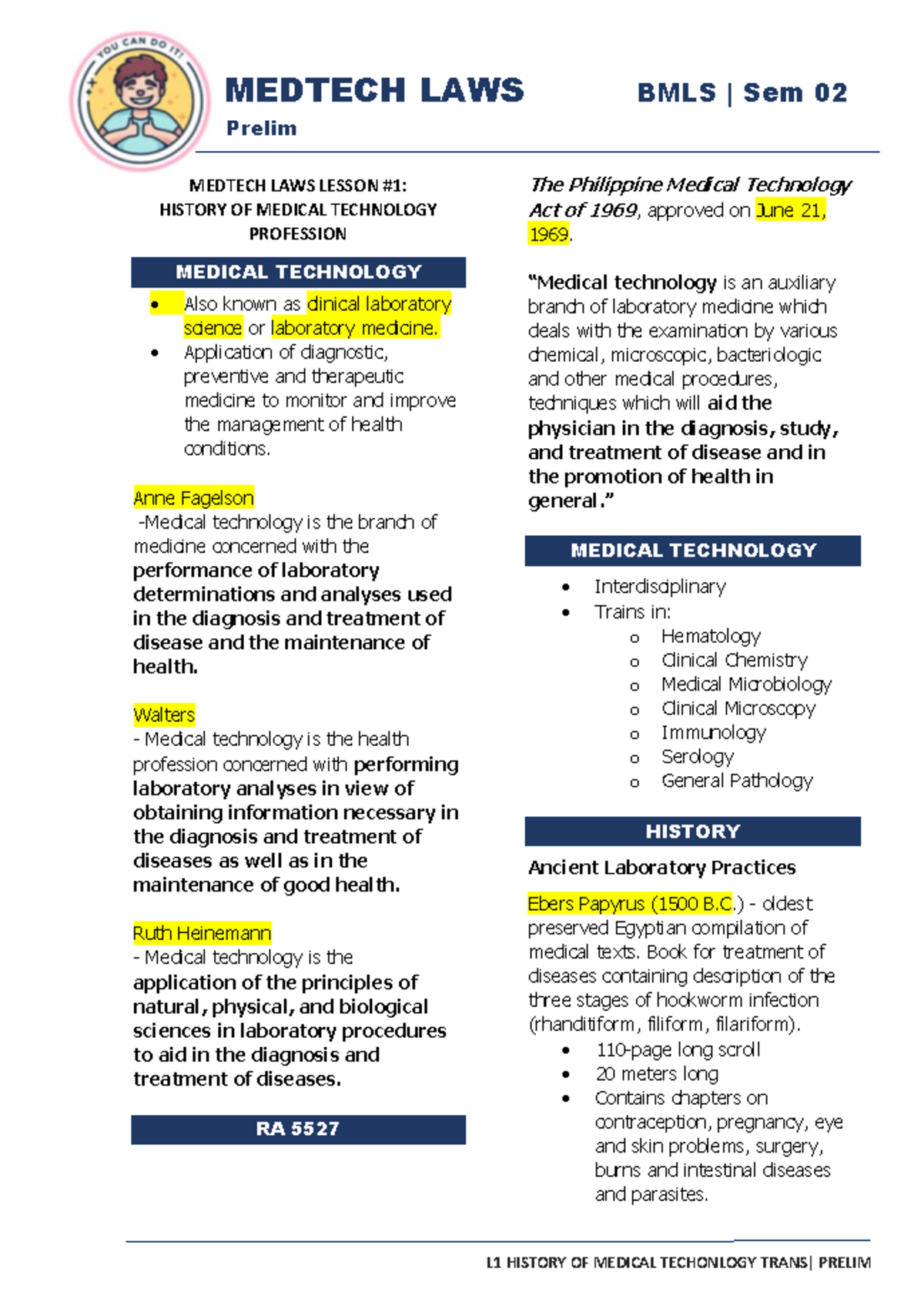 L1- History OF Medtech Prelims - Prelim MEDTECH LAWS LESSON #1: HISTORY ...