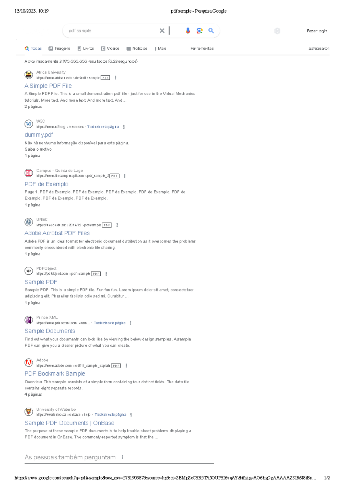 A google search example - 13/10/2023, 10:19 pdf sample - Pesquisa ...