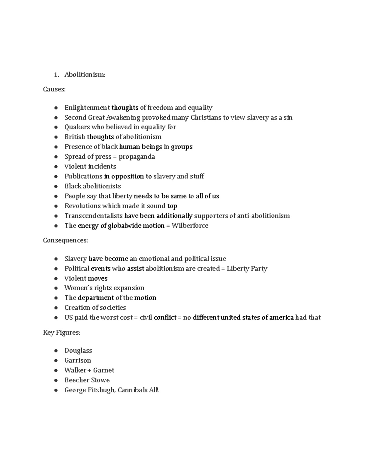 US History Final Exam Notes Part 1 - Abolitionism: Causes ...