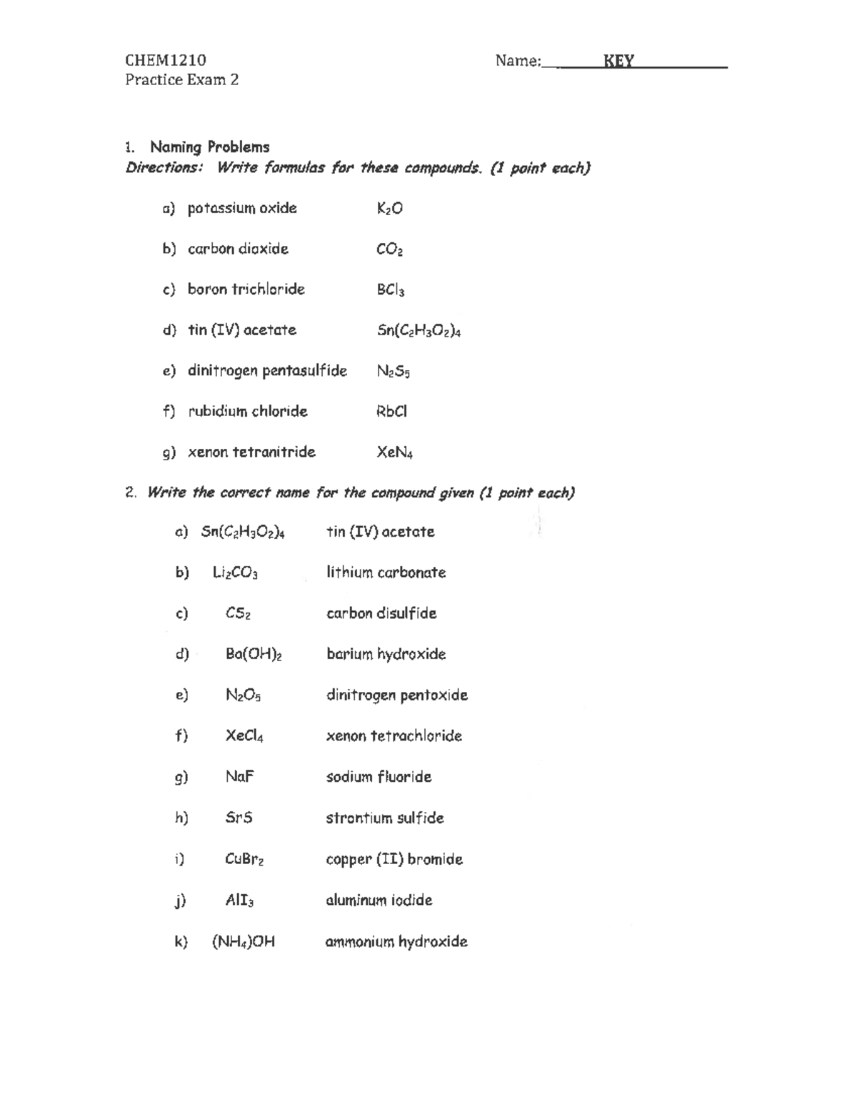 Practice Exam #2 - CHEM-155 - Studocu