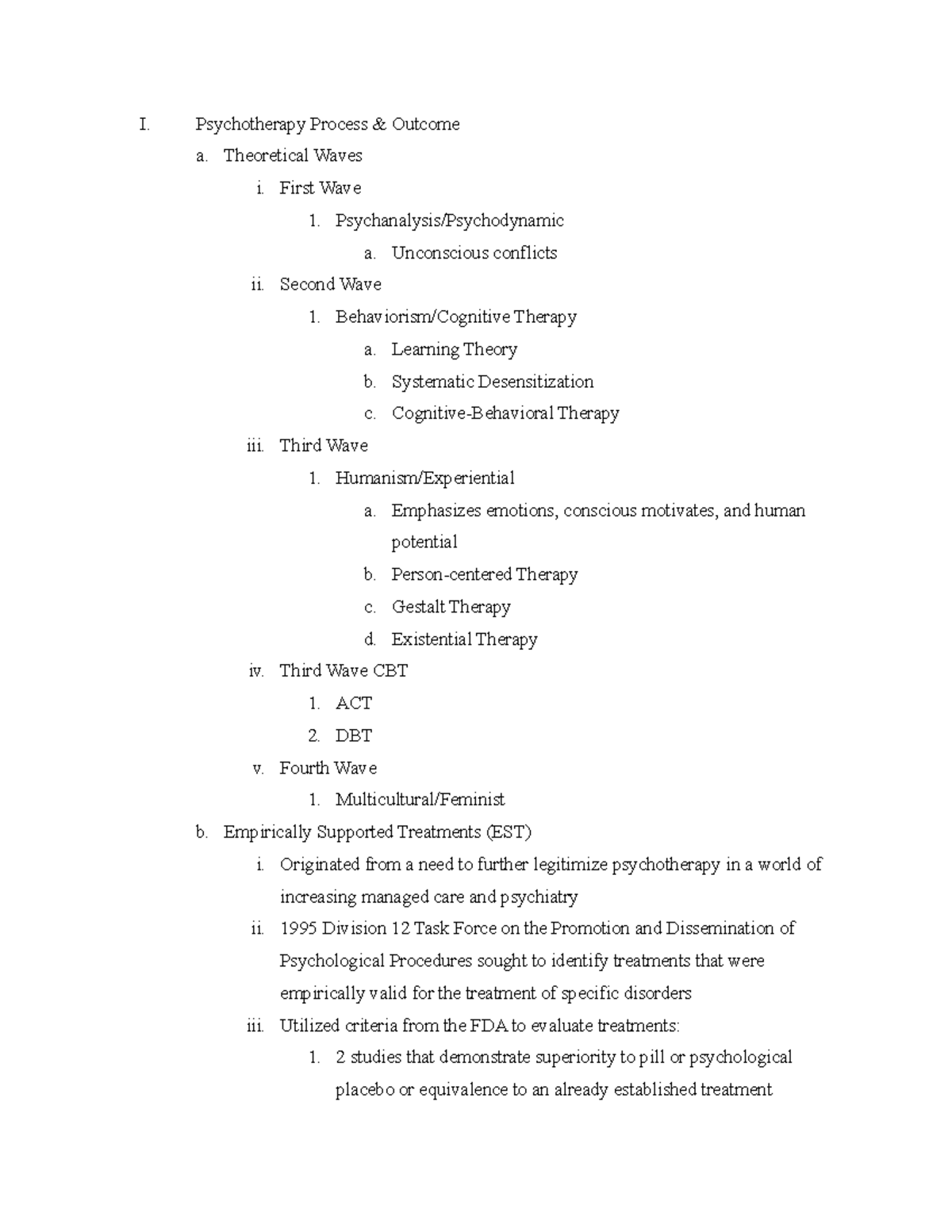 Psychotherapy Process & Outcome - I. Psychotherapy Process & Outcome a ...