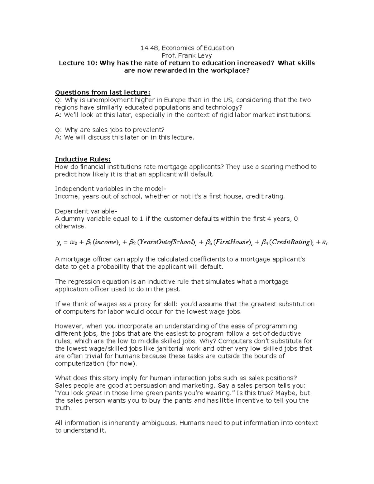 Ductive rules, and expert thinking - 14, Economics of Education Prof ...