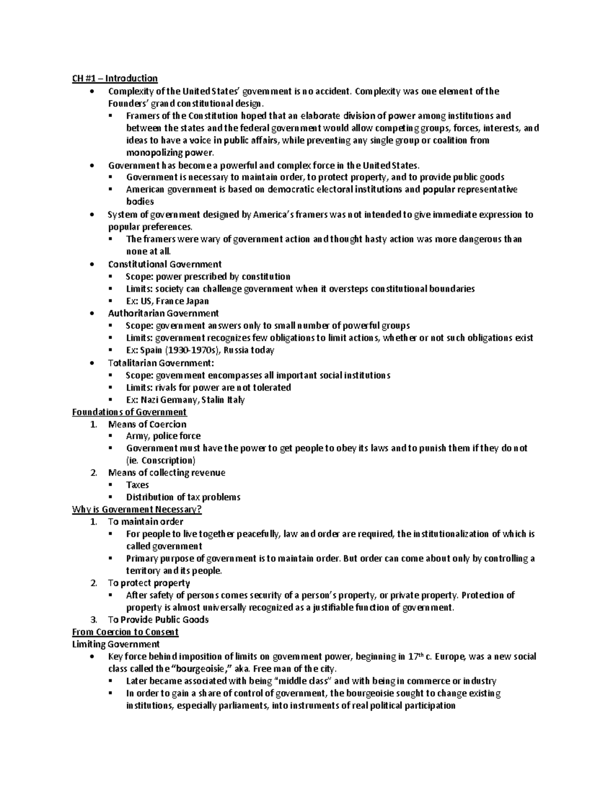 Polsci 2us3 Midterm 1 notes - CH #1 – Introduction • Complexity of the ...