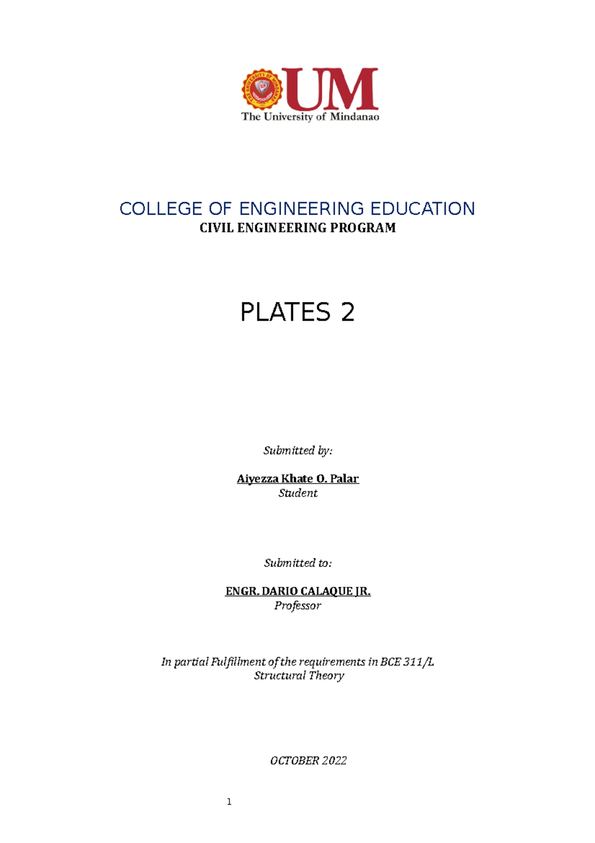 Plate 1 ID Number – 5 0 1 9 9 0 - COLLEGE OF ENGINEERING EDUCATION ...