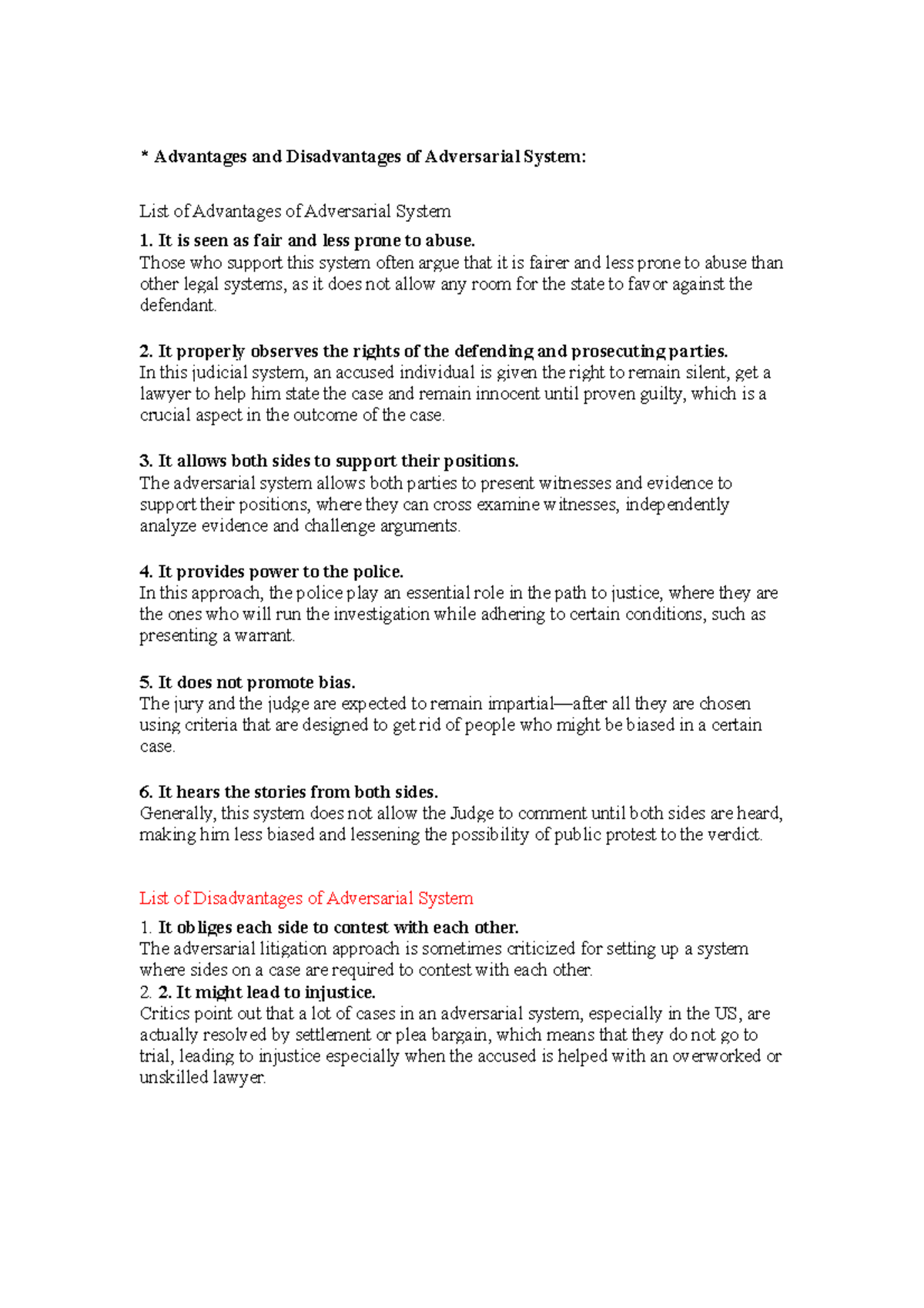 Advantages and Disadvantages of Adversar - It is seen as fair and less ...