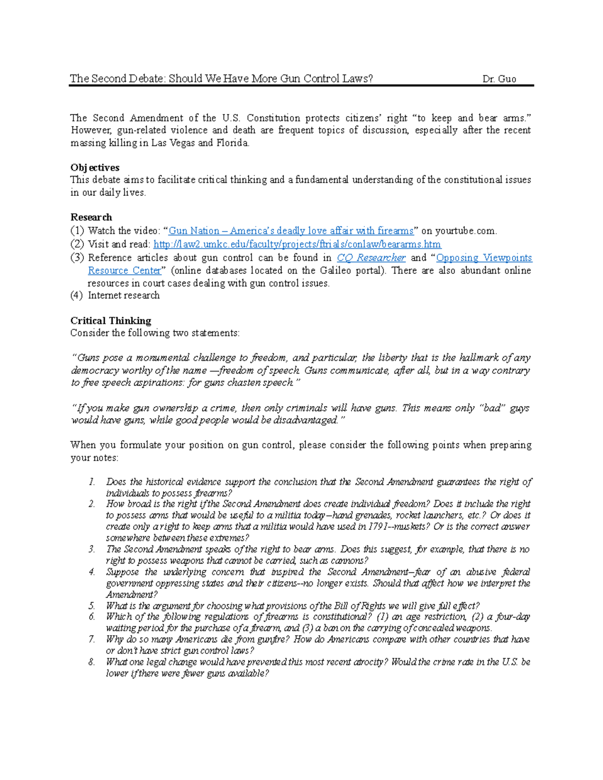 Instruction Second Debte Gun Control - The Second Debate: Should We ...