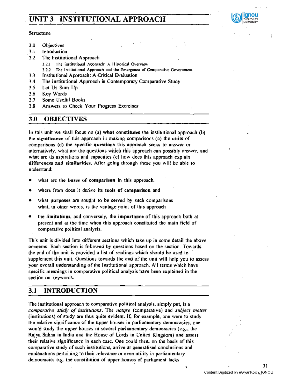 Unit-3 - UNIT 3 INSTITUTIONAL APPROACH Structure Objectives Introductio ...