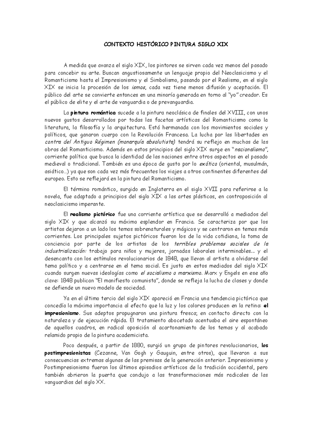 9.1 Contexto Histórico Pintura Siglo XIX - CONTEXTO HISTÓRICO PINTURA ...