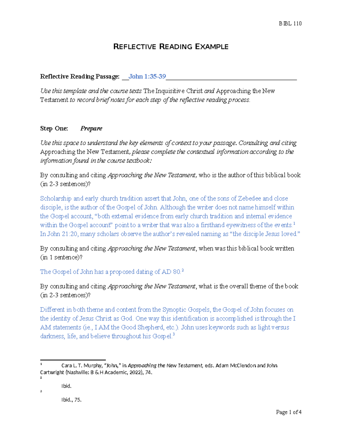 Reflective Reading Example - REFLECTIVE READING EXAMPLE Reflective ...