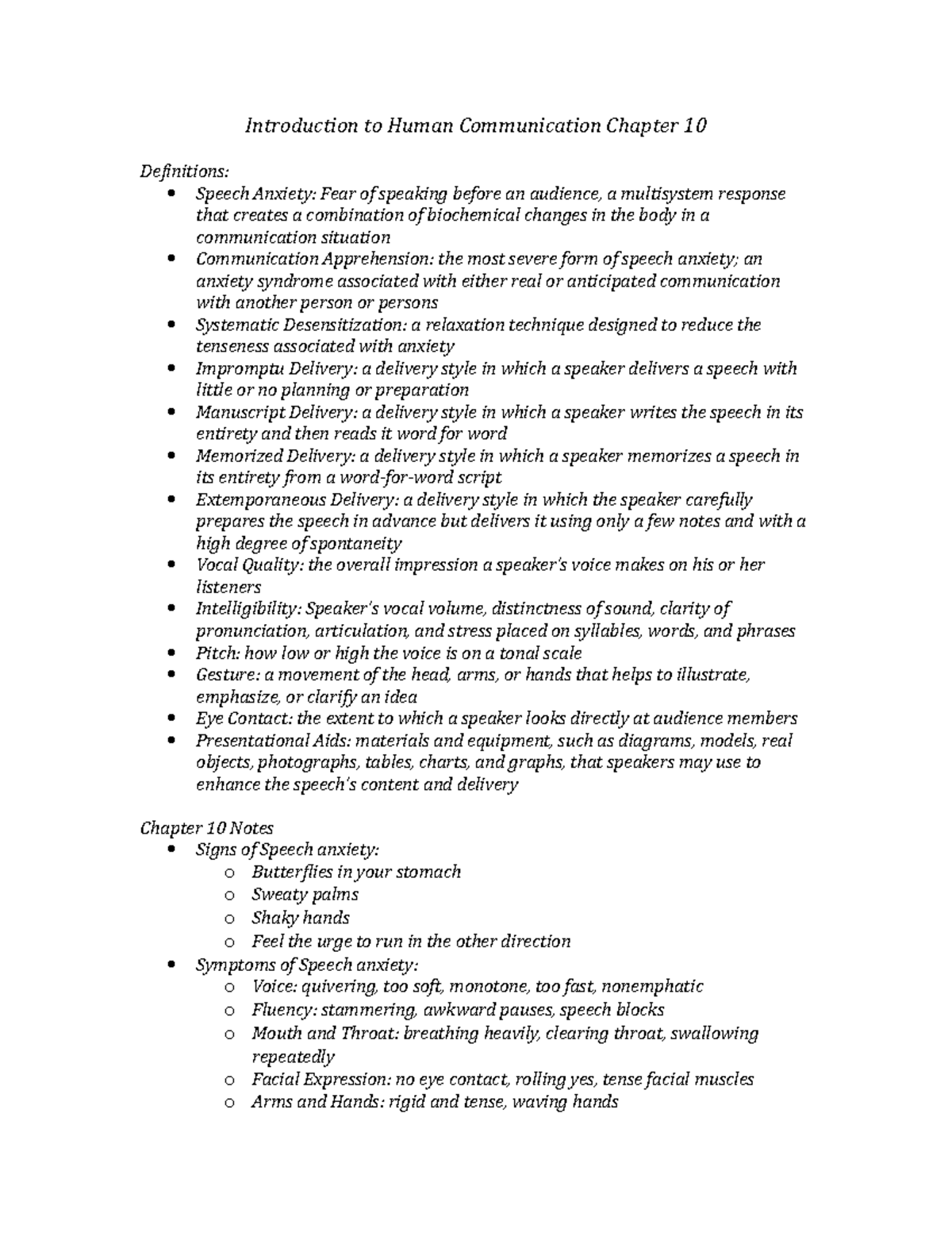 Chapter 10 Notes - Introduction to Human Communication Chapter 10 ...