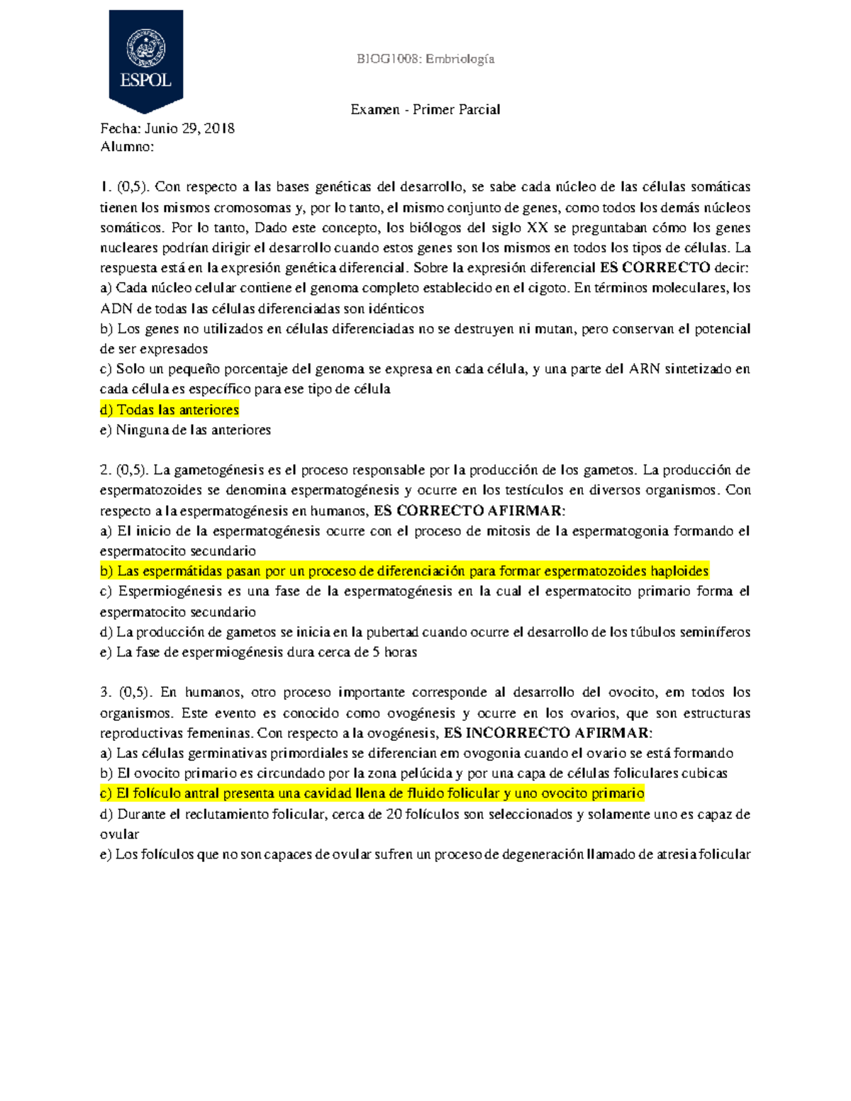 Embriología 2018 Examen - Warning: TT: undefined function: 32 Examen - Primer Parcial Fecha ...