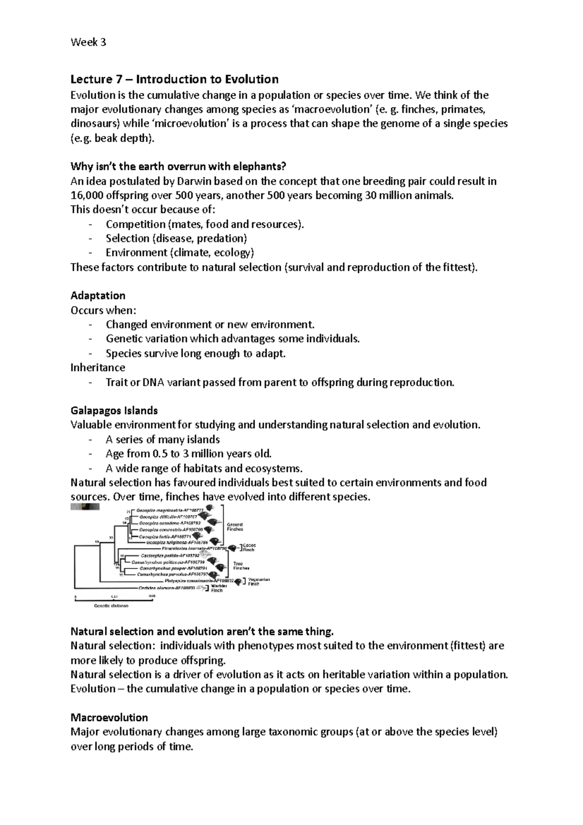 Week 3 - Lecture Notes - Lecture 7 – Introduction to Evolution ...