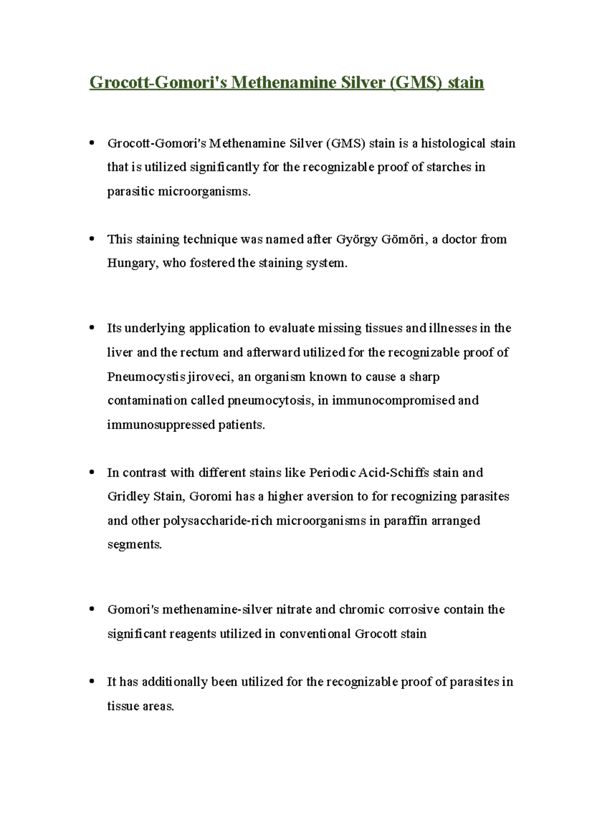 Grocott-Gomori's Methenamine Silver (GMS) stain - This staining ...