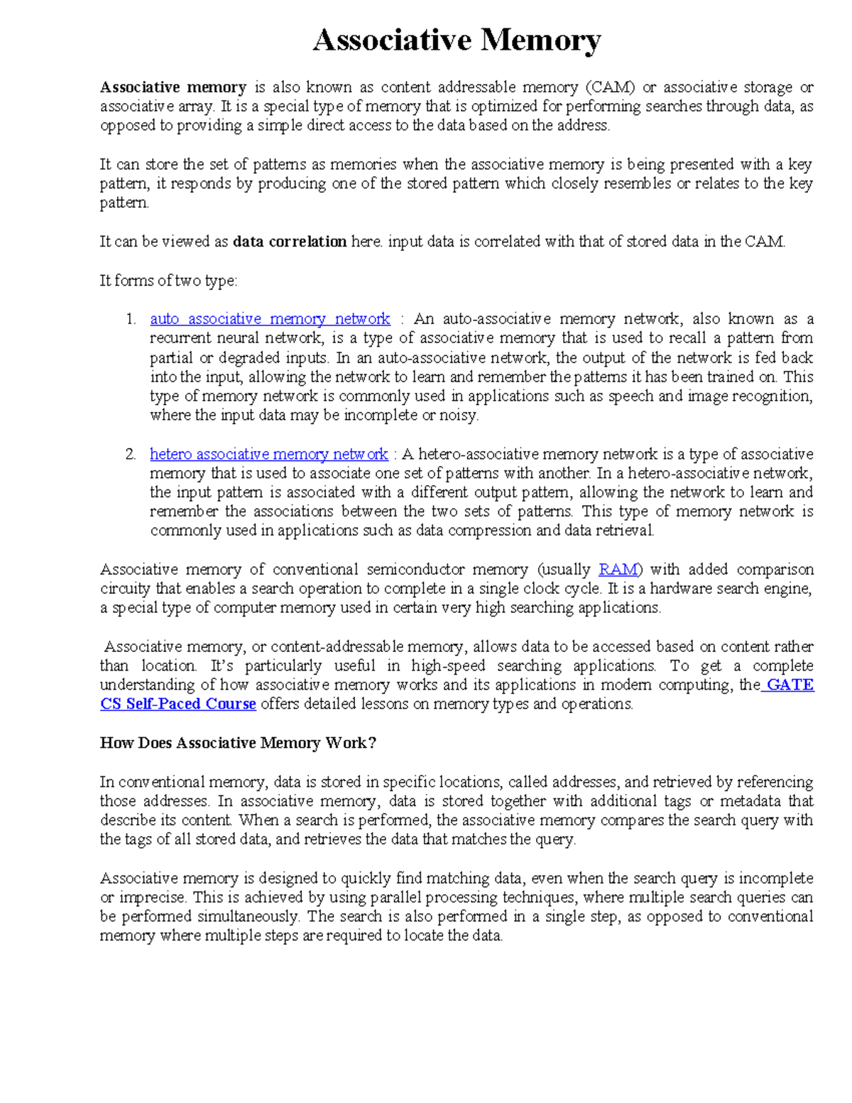 Memory Associative, Cache, Virtual - Associative Memory Associative memory is also known as ...