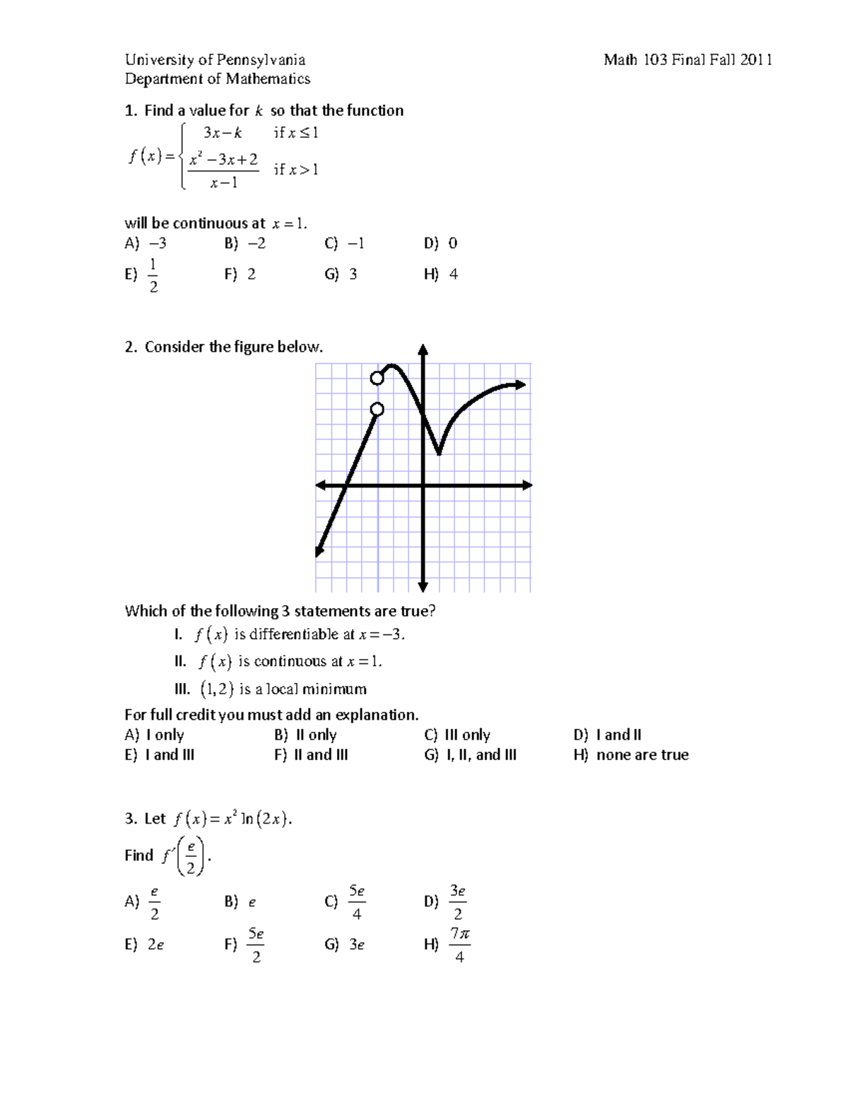 103Final-F11-ans - Finals Practice Questions - University of ...