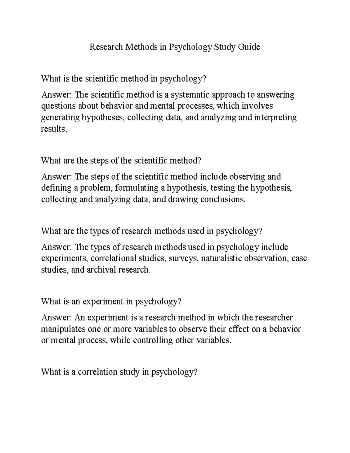 Research Methods in Psychology Study Guide - What are the steps of the ...