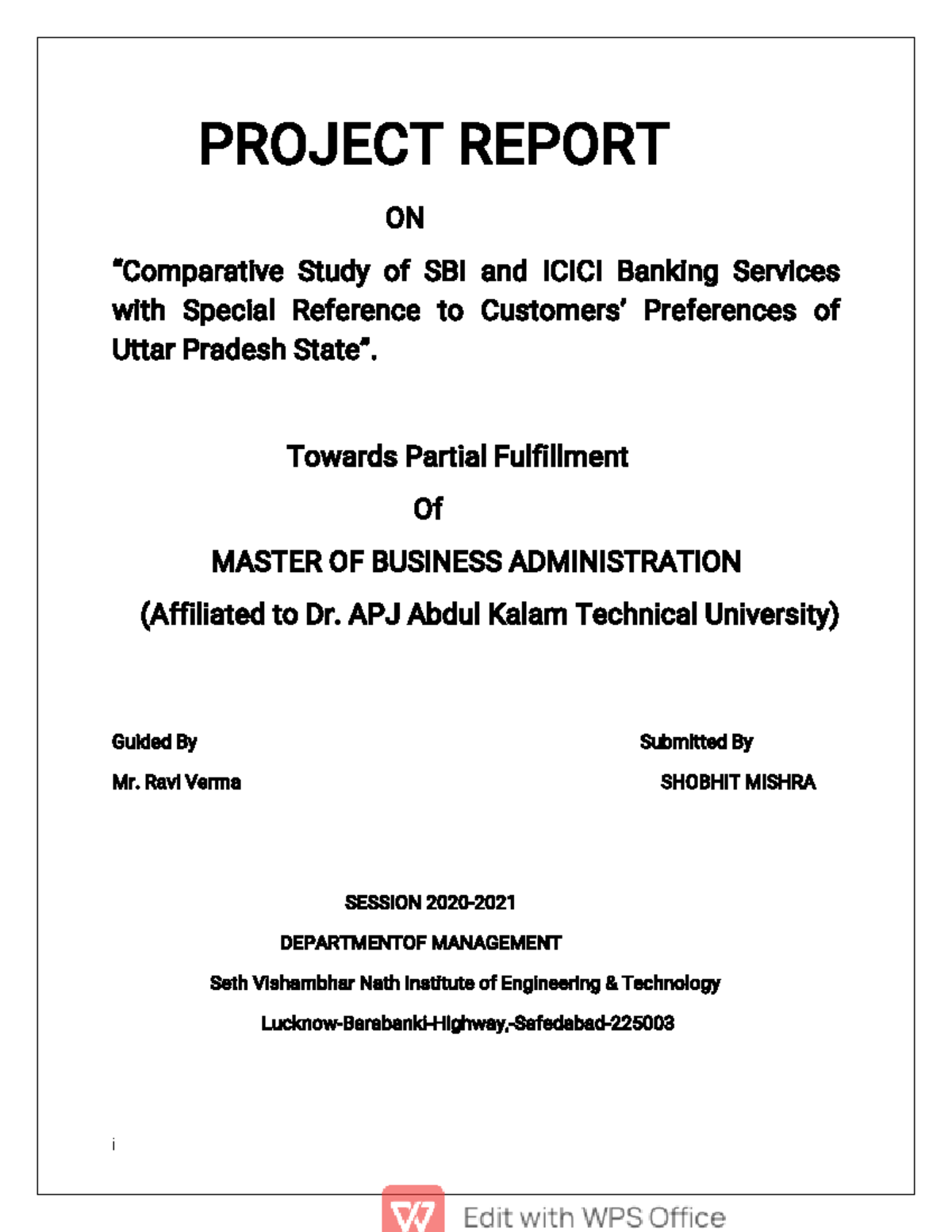 Shobhi Mishra - This is a mini project report for MBA programme - i ...