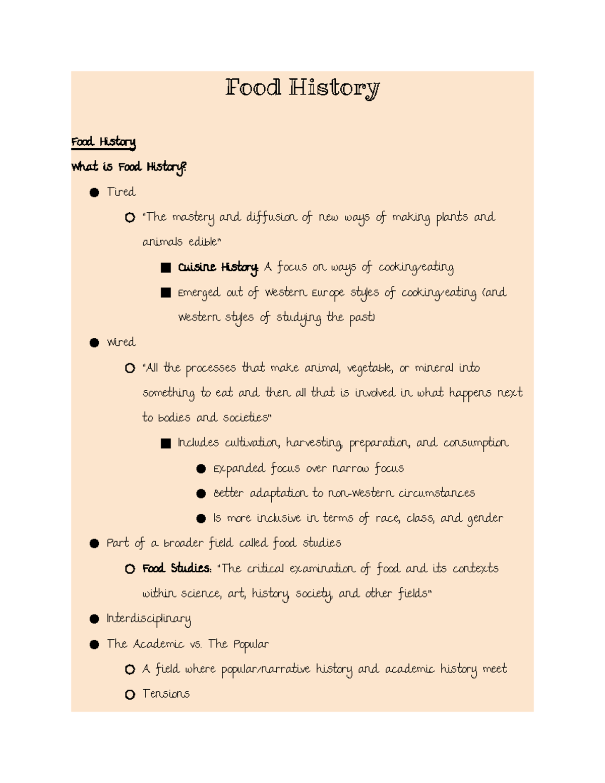 Food History - Lecture Notes - Food History Food History What is Food ...
