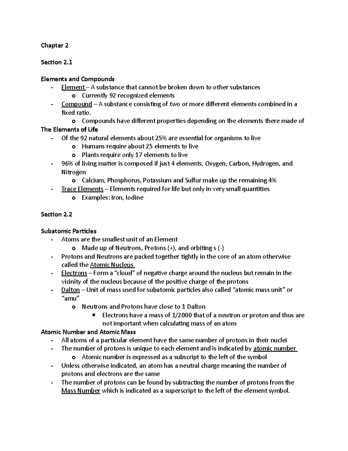 Biology I Chapter 2 - Professor Joni Balmgarden - Chapter 2 Section 2 ...