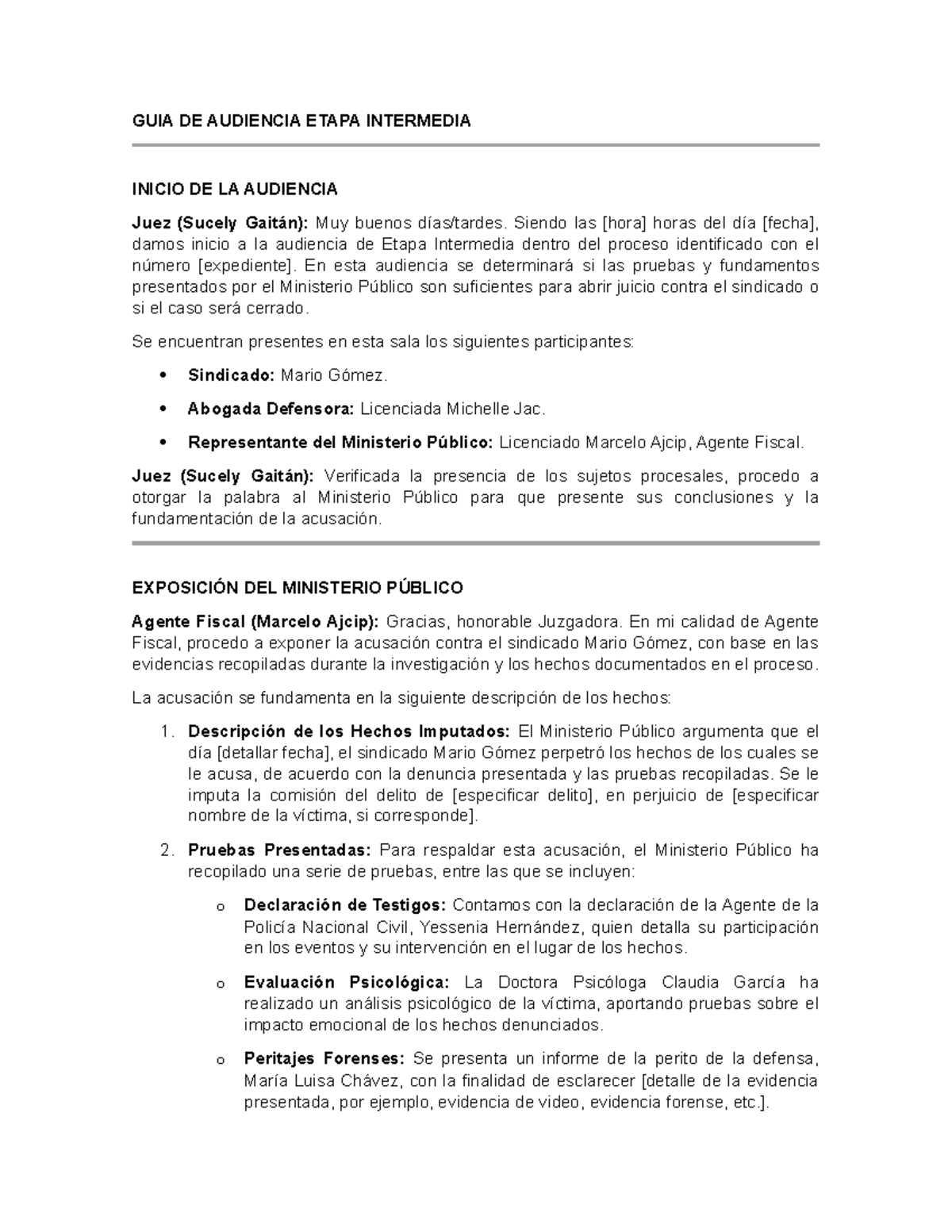 GUIA DE Audiencia Etapa Intermedia - GUIA DE AUDIENCIA ETAPA INTERMEDIA INICIO DE LA AUDIENCIA ...