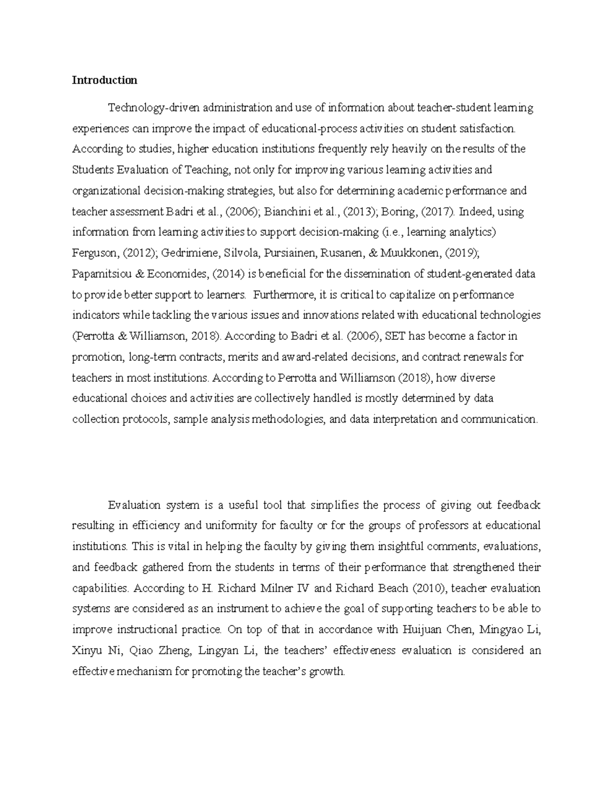 Introduction and related literature in student-faculty eval ...