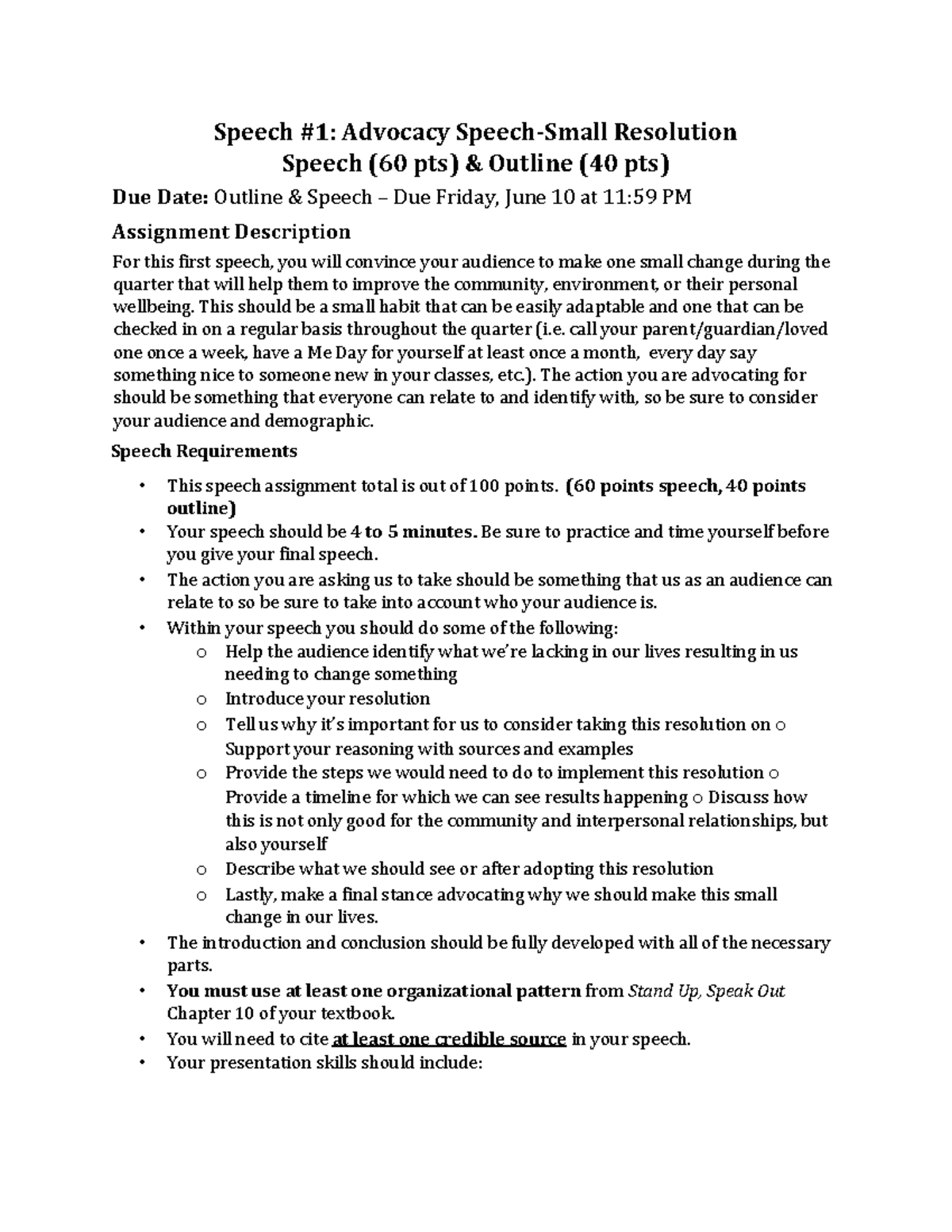 Advocacy Speech Instructions - Speech #1: Advocacy Speech-Small ...