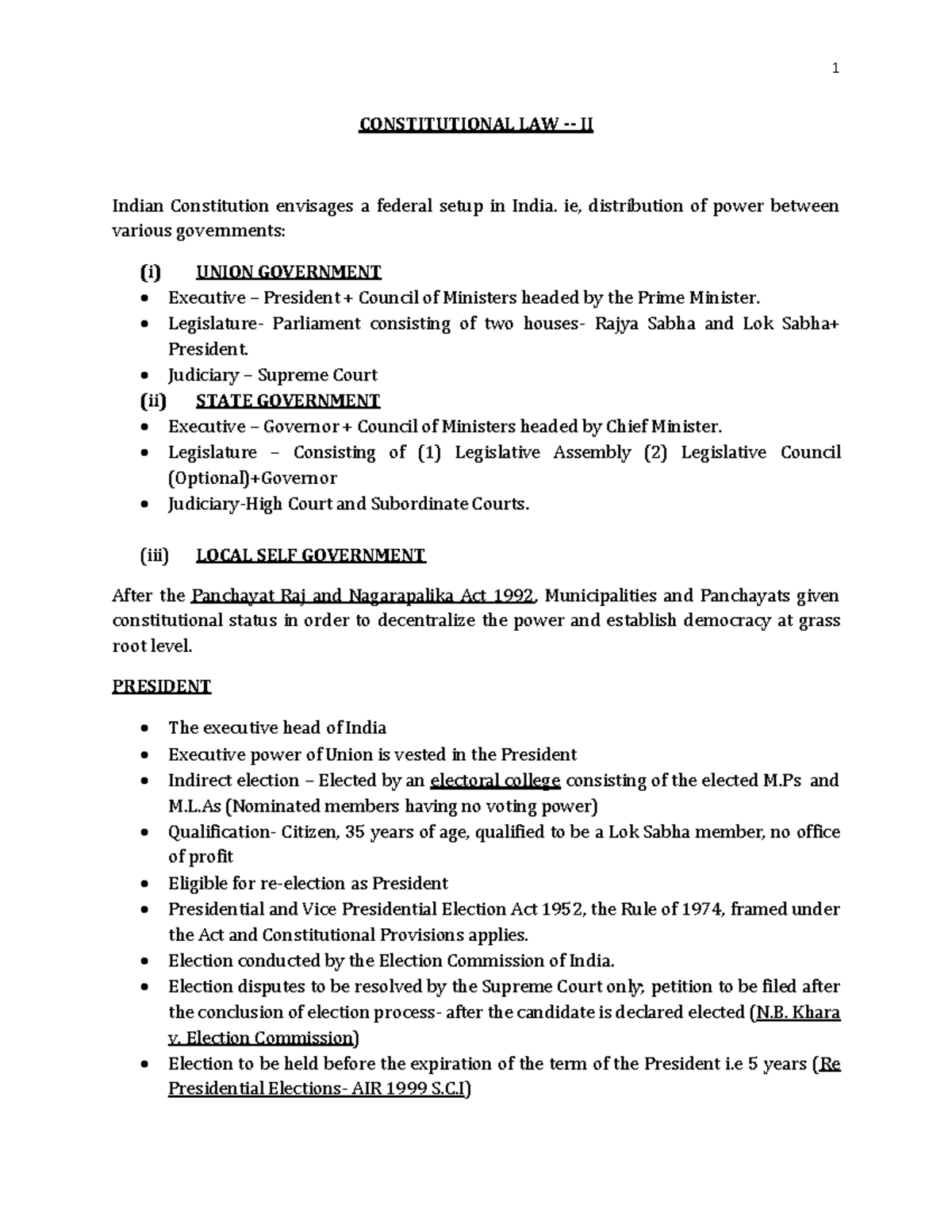 Constitutional law - CONSTITUTIONAL LAW - II Indian Constitution ...