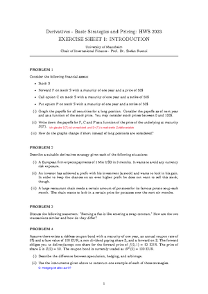 Exercise Sheet 1 - Wintersemester - DERIVATIVES I: HWS 2022 EXERCISE ...