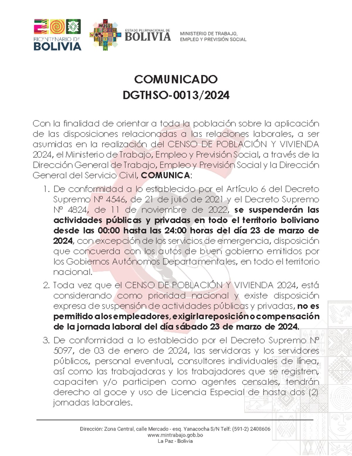 Comunicado-13-2024 - DECRETO - COMUNICADO DGTHSO-0013/ Con la finalidad de orientar a toda la ...