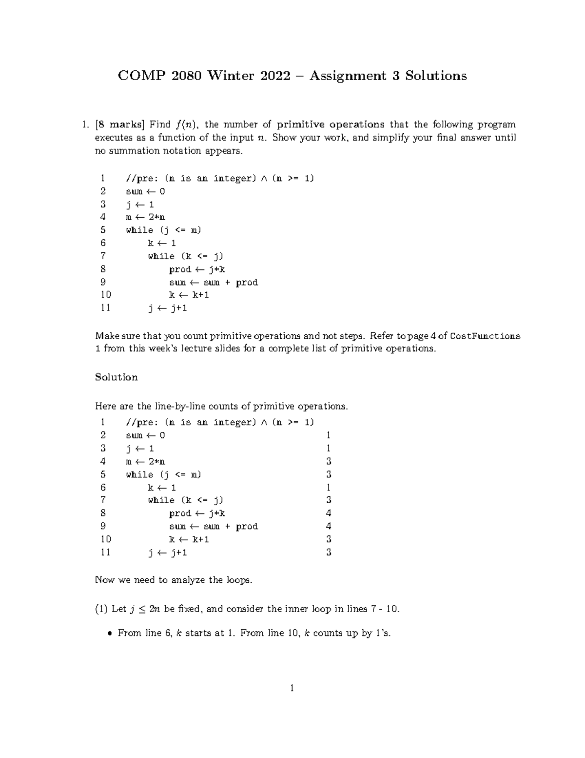 Assignment 3-sol - COMP 2080 Winter 2022 – Assignment 3 Solutions [8 marks] Find f (n), the ...