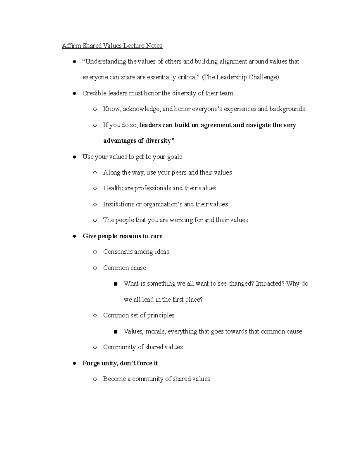 Affirm Shared Values Lecture Notes - Studocu