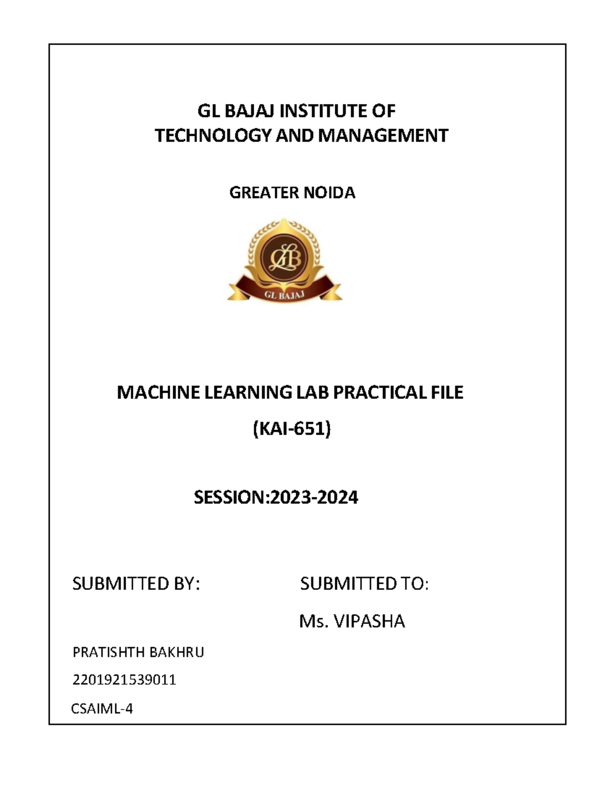 Front mlt pratishth - uytygy - B.Tech CSE (2nd Year) - GL BAJAJ INSTITUTE OF TECHNOLOGY AND ...