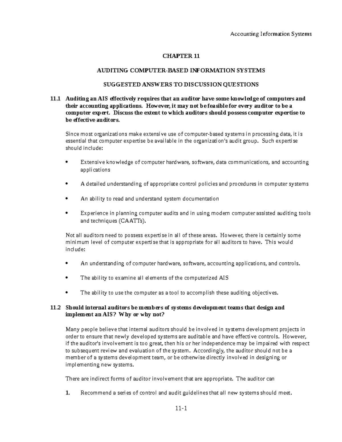 PART 3 Answer Final EXAM - Accounting Information Systems CHAPTER 11 AUDITING COMPUTER-BASED ...